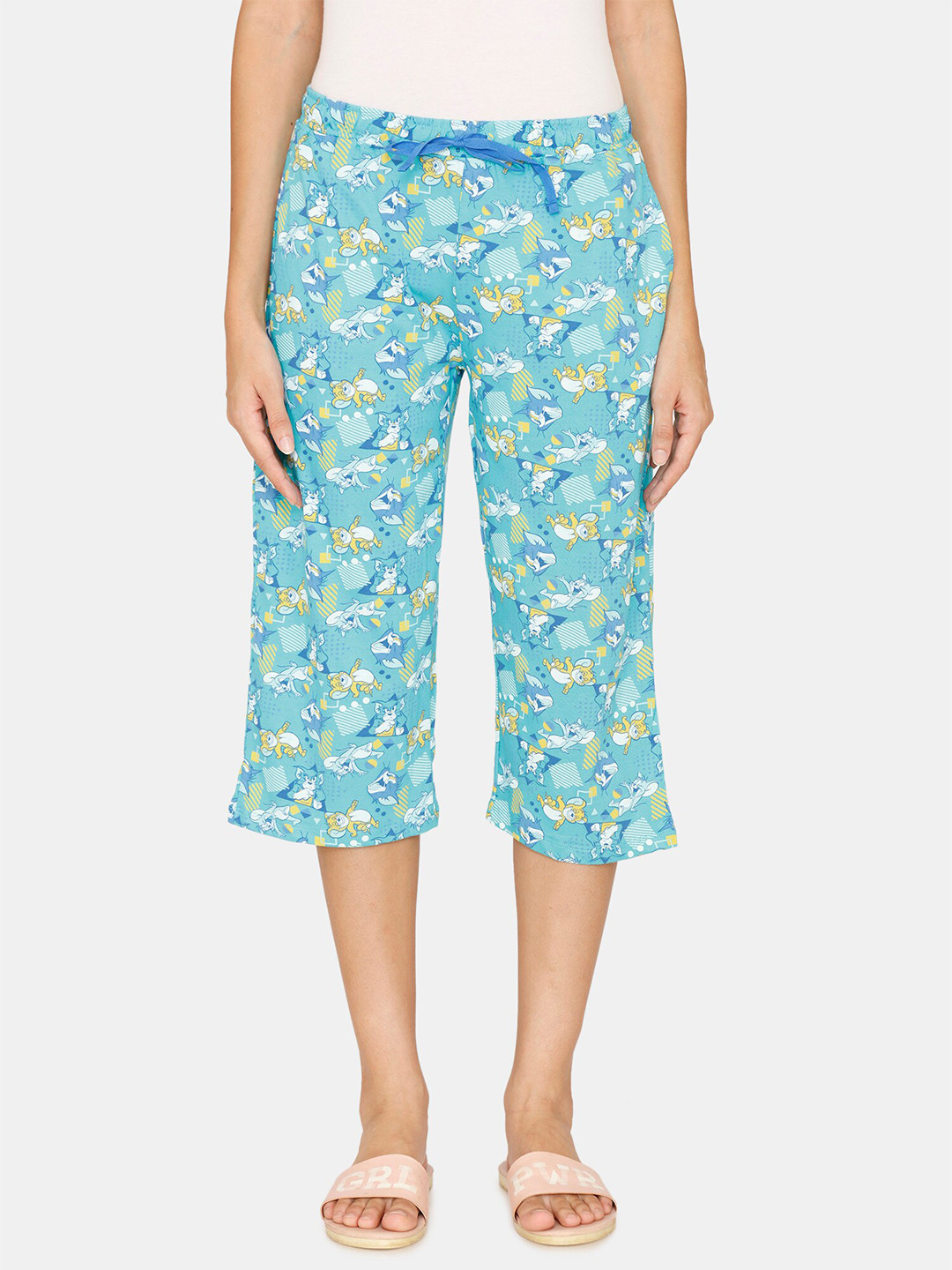 Buy Zivame Women Blue & White Printed Lounge Capris - Lounge Pants for ...