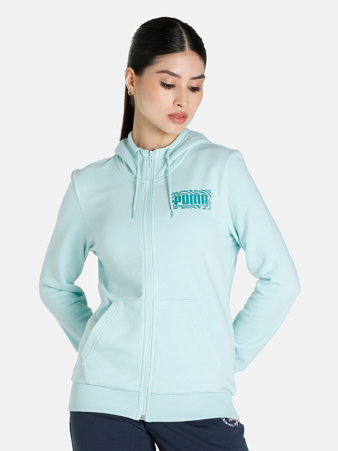 Buy Puma Women Blue Regular Fit Hooded Front Open Sweater - Sweatshirts ...
