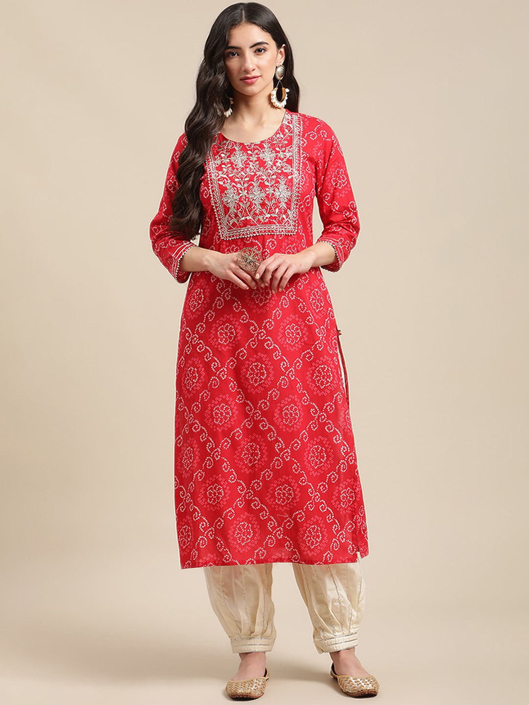 Buy KSUT Women Red & Off White Ethnic Motifs Embroidered Pure Cotton ...