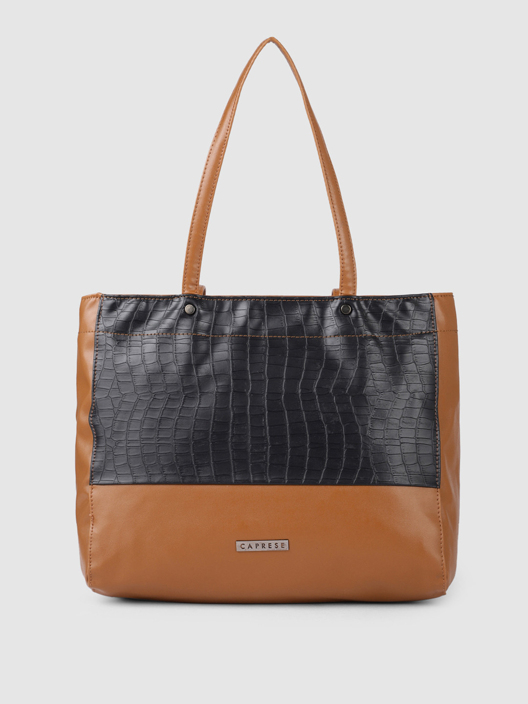 Buy Caprese Brown Solid Leather Regular Structured Shoulder Bag With ...
