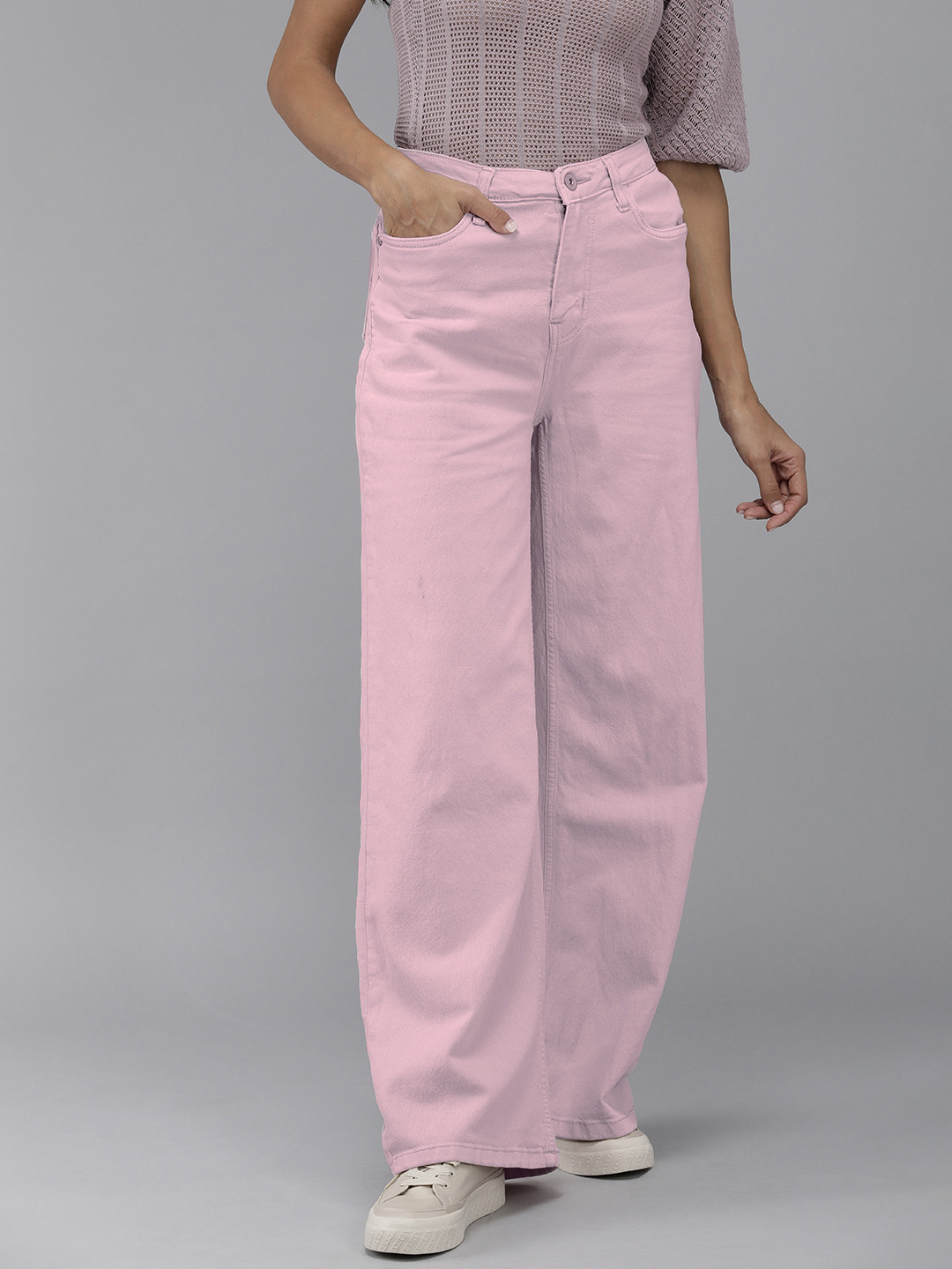 Buy Roadster Women Pink Wide Leg Stretchable Jeans - Jeans for Women ...