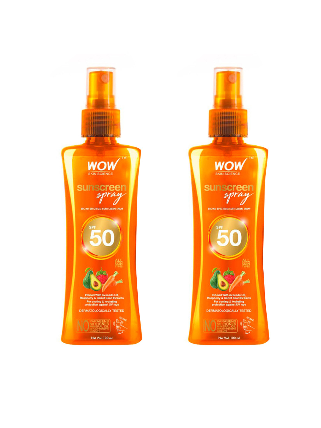 Buy WOW SKIN SCIENCE Set Of 2 Sunscreen Spray SPF 50 100 Ml Each - Face ...
