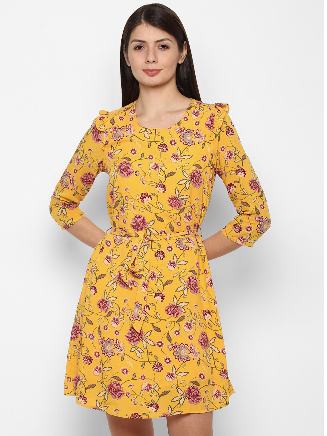 Buy Allen Solly Woman Yellow Floral Printed Dress - Dresses for Women ...