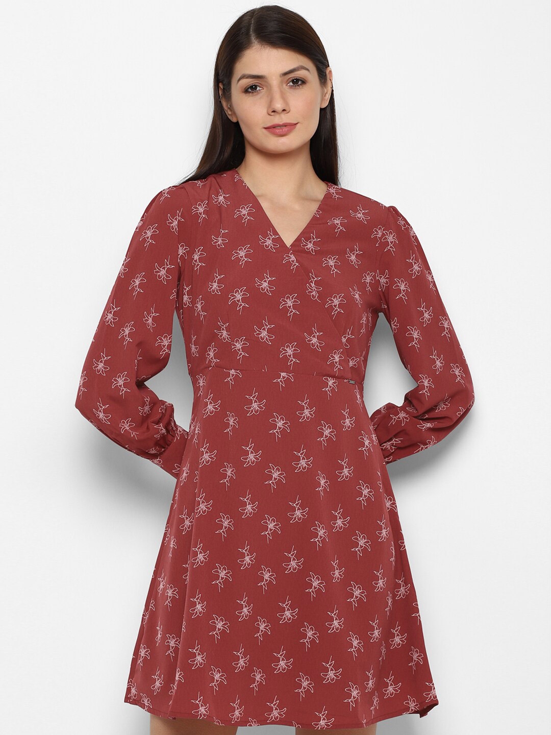 Buy Allen Solly Woman Maroon Ethnic Motifs Dress Dresses For Women