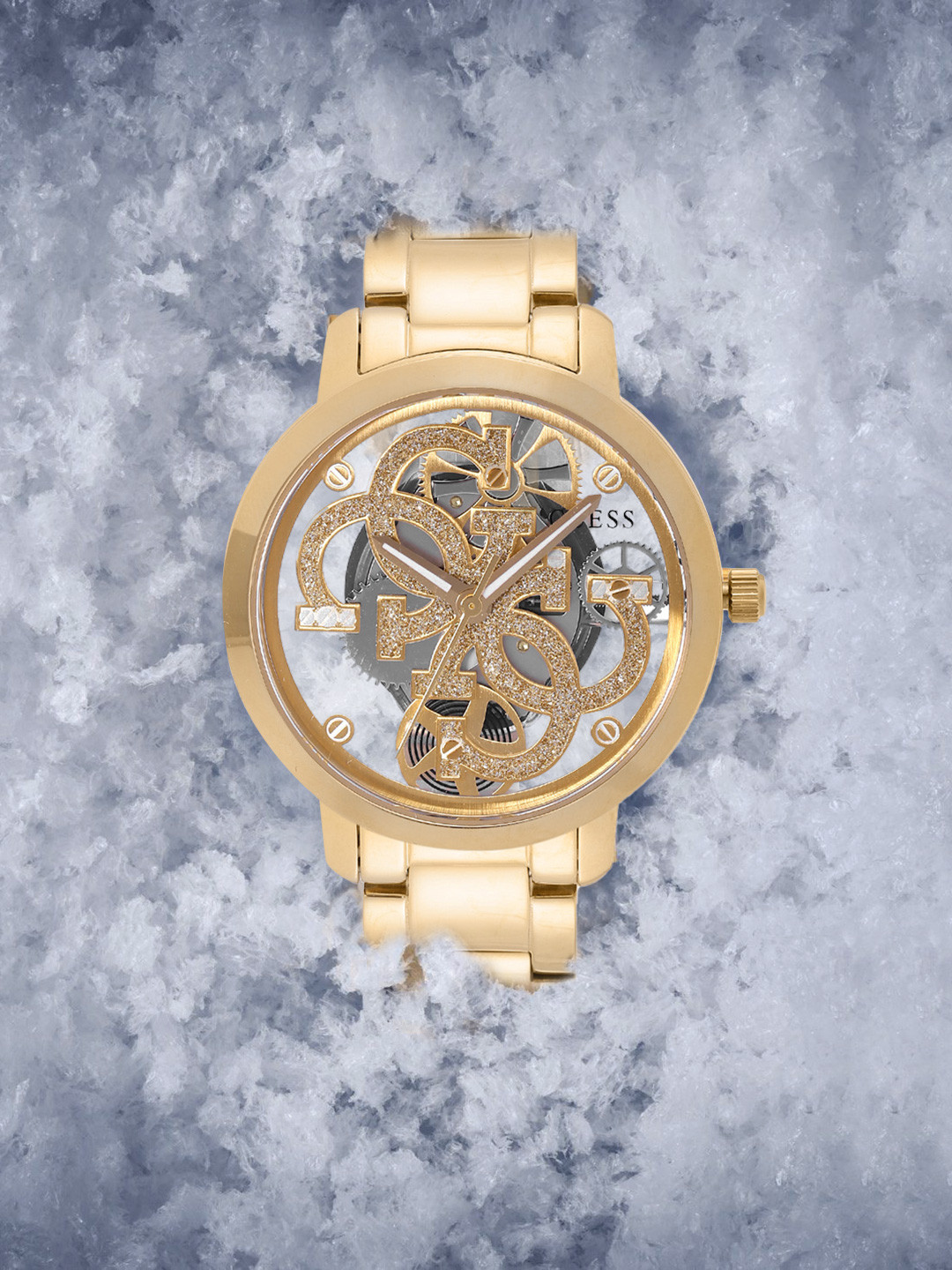 Buy GUESS Women Gold Toned Skeleton Steel Straps Analogue Watch ...