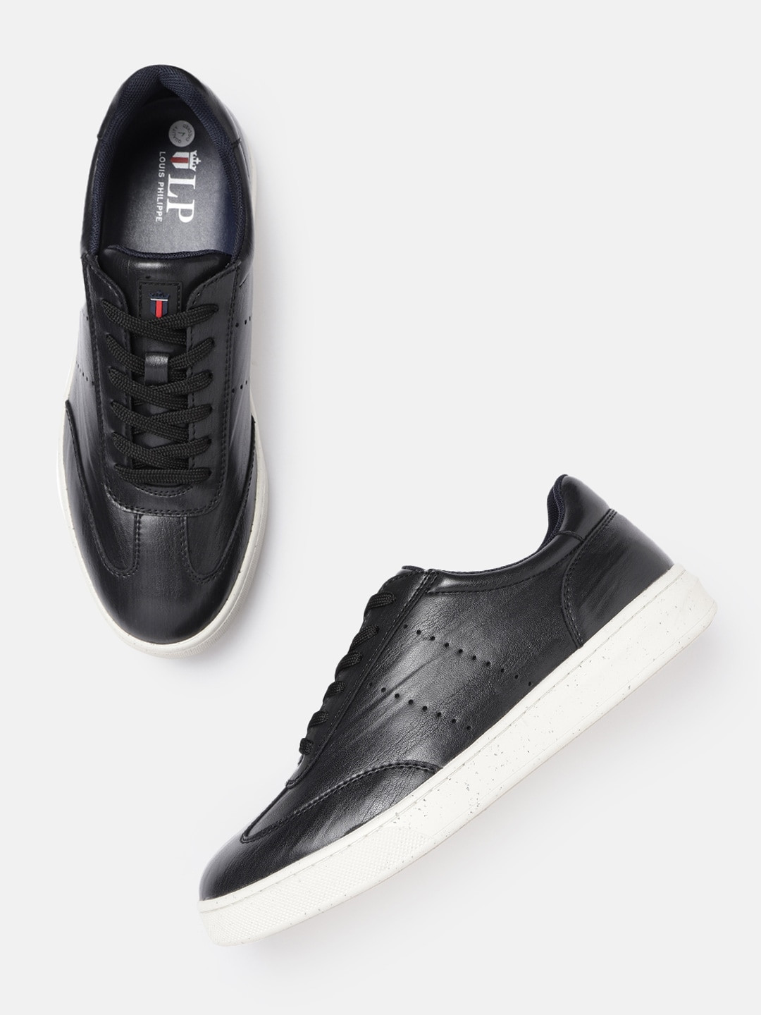Buy Louis Philippe Sport Men Black Solid Sneakers With Perforated ...