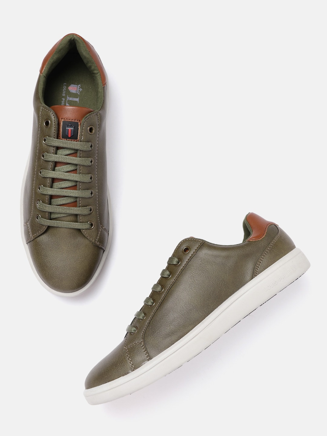 Buy Louis Philippe Sport Men Olive Green Solid Sneakers With Shoehorn ...