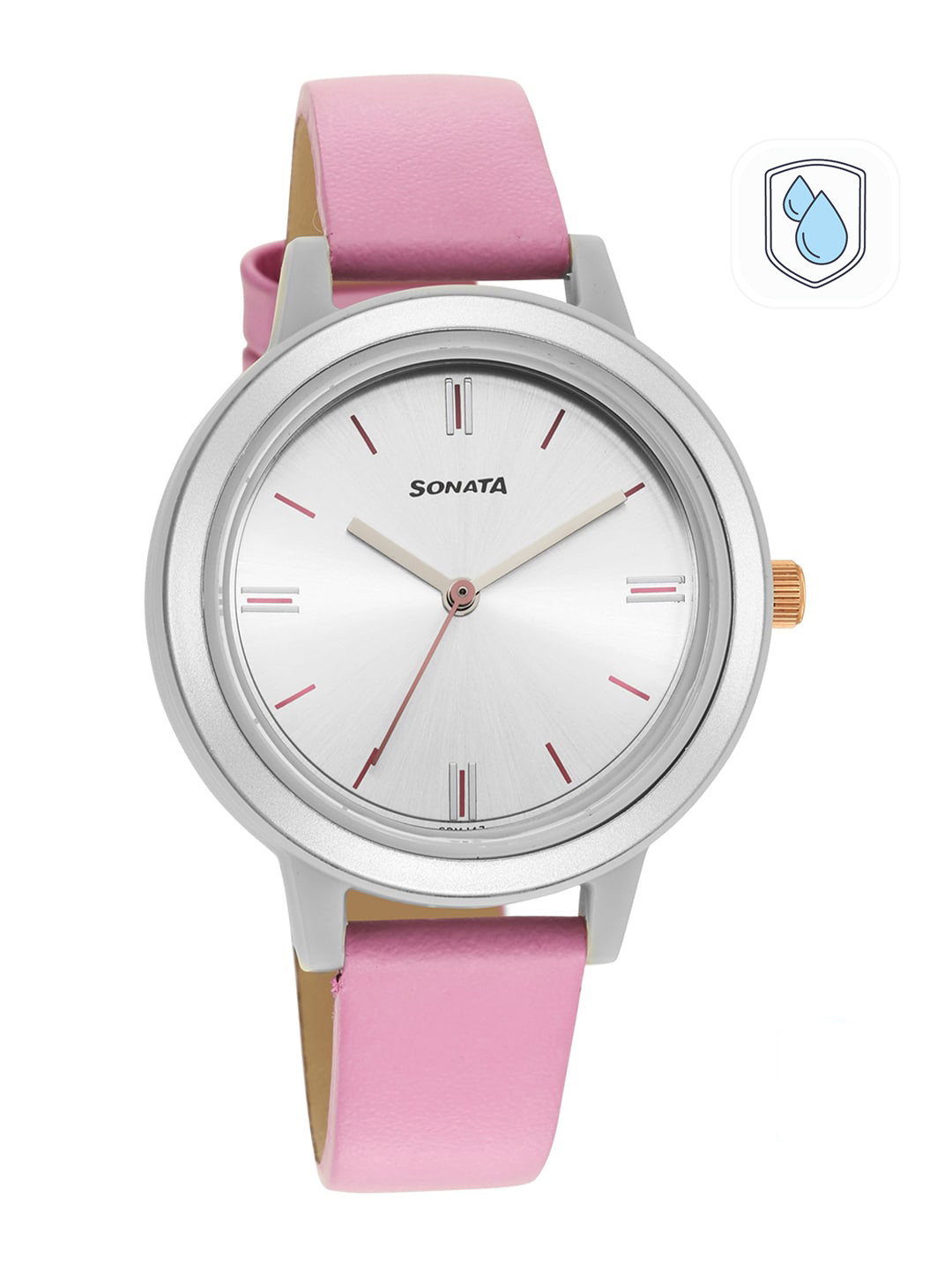 Buy Sonata Women Silver Toned Dial & Pink Leather Straps Analogue Watch ...