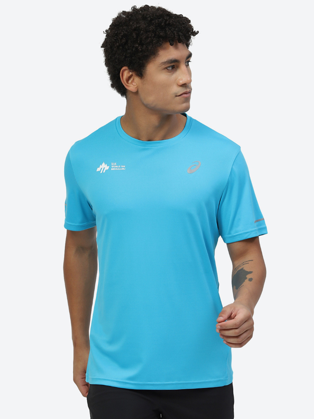 Buy ASICS Men Sky Blue Brand Logo Printed Round Neck Sports Running T ...