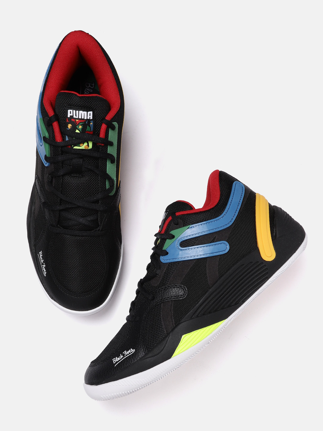 Buy PUMA Hoops Unisex Black Fives Blaze Court Basketball Shoes - Sports ...