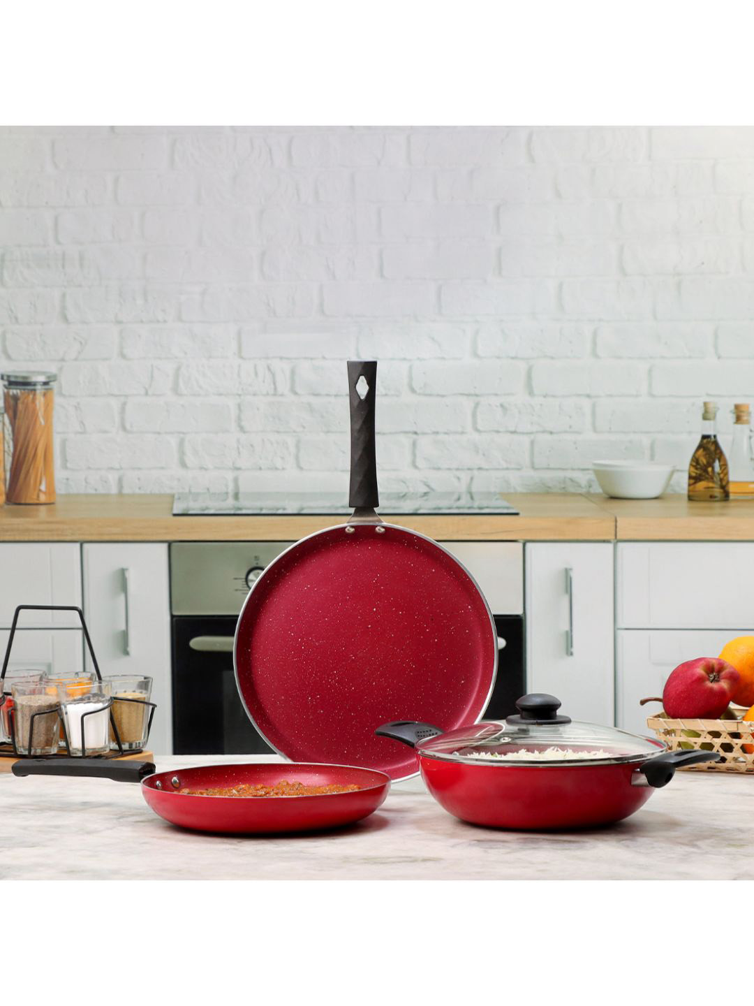 Buy Wonderchef Set Of 4 Red Non Stick Cookware Set - Cookware Set for ...