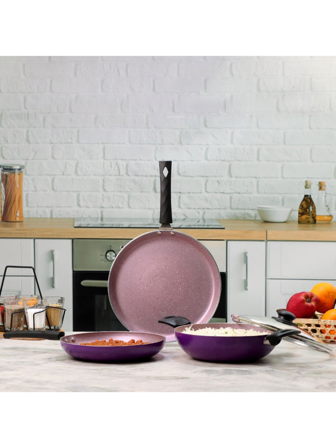Buy Wonderchef 4 Pieces Purple & Black Solid Cookware Set - Cookware ...