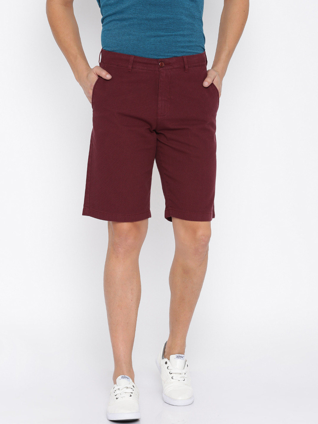 Buy ColorPlus Men Maroon Printed Contemporary Regular Fit Chino Shorts ...