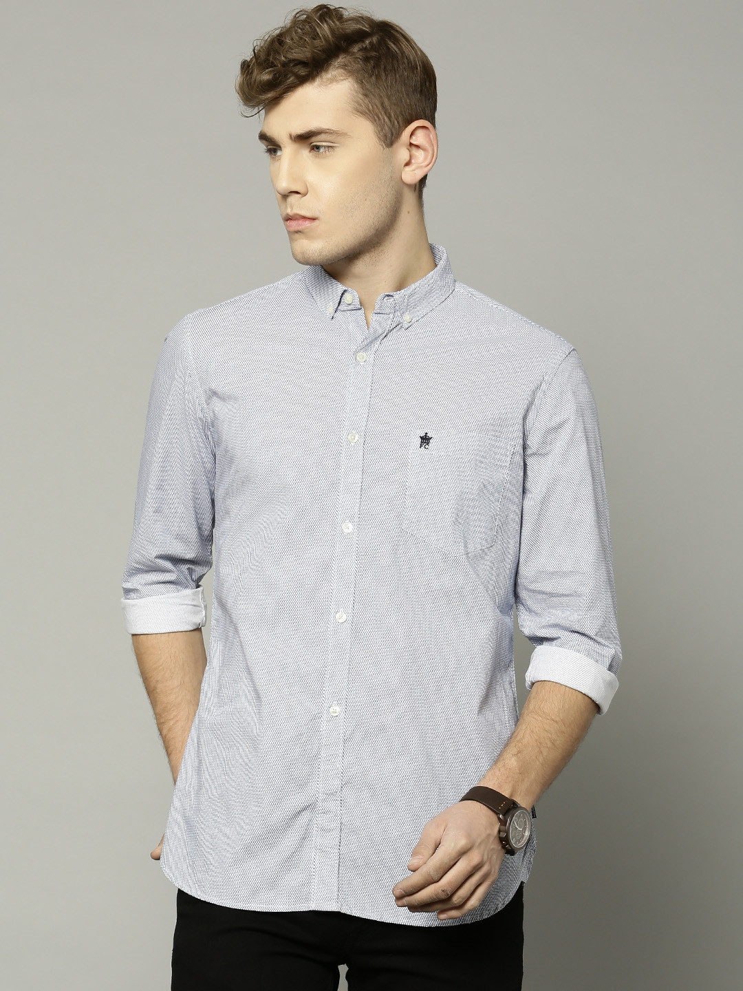 Buy French Connection Men White & Blue Slim Fit Printed Casual Shirt ...