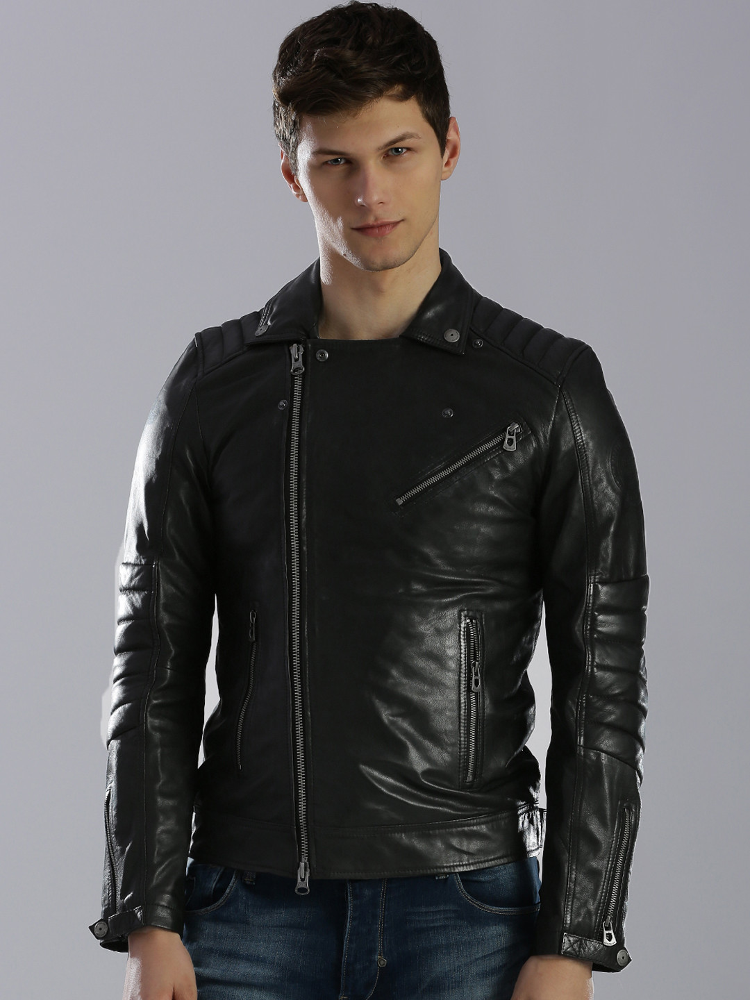 Buy 883 Police Black Leather Jacket - Jackets for Men 1688593 | Myntra