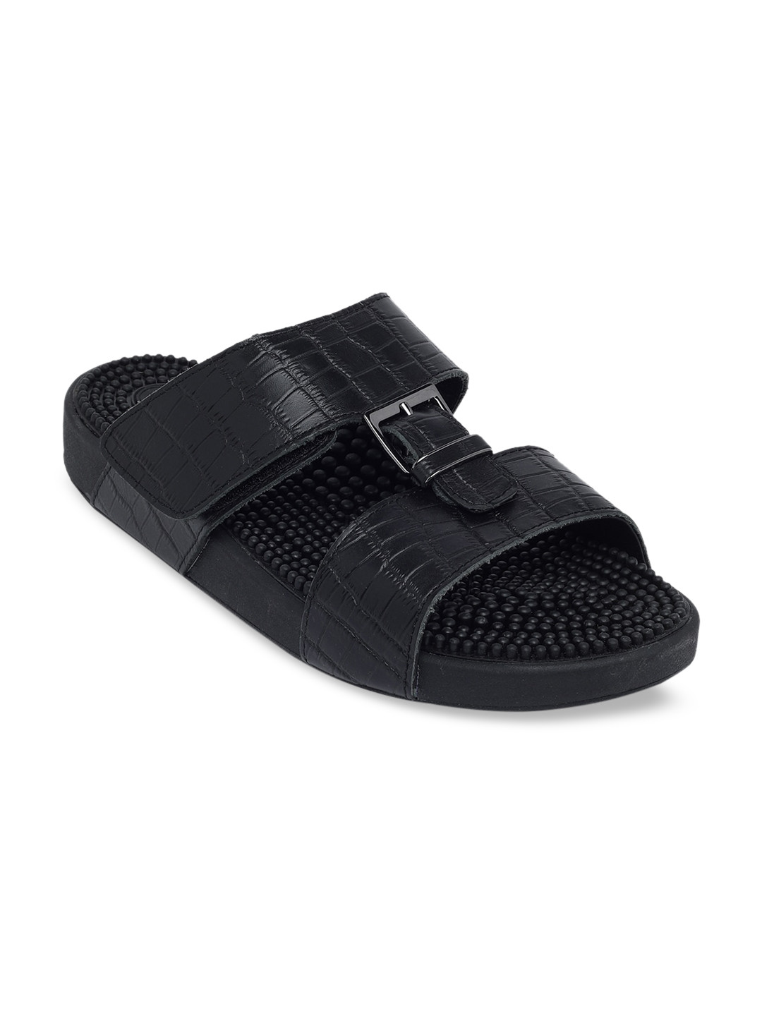 Buy Kenkoh Men Black Open Toe Flats With Buckles - Flats for Men ...