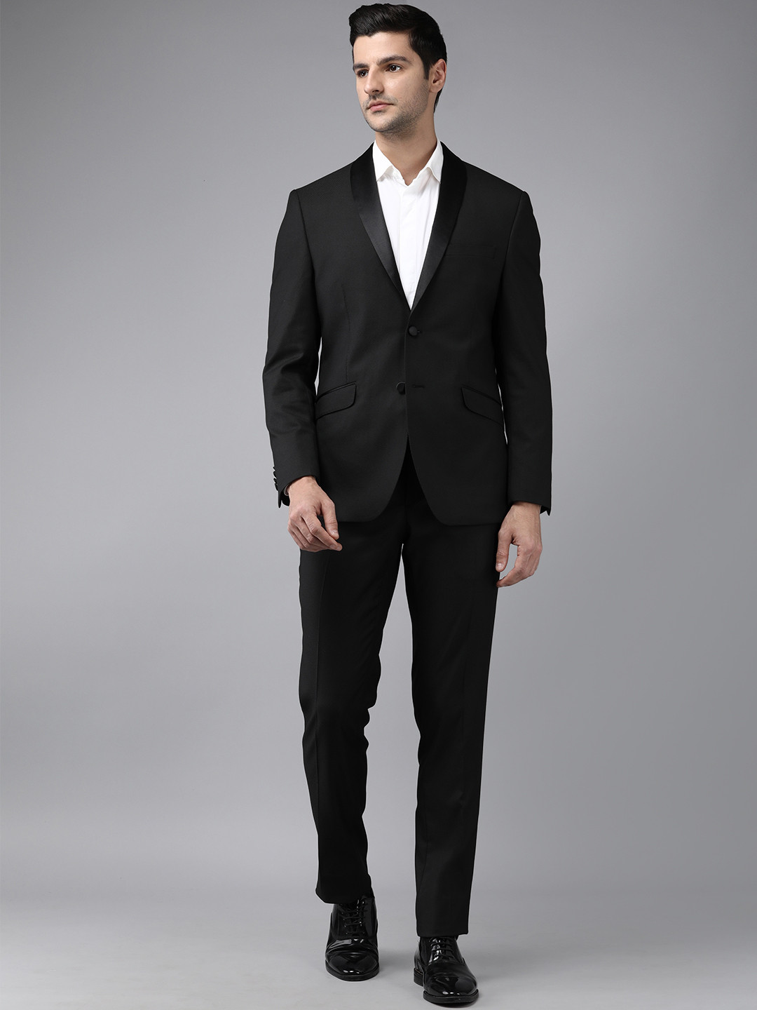 Buy Van Heusen Men Black Self Designed Single Breasted Slim Fit Formal ...