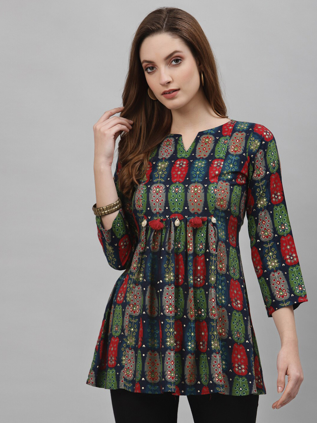 Buy TANKHI Blue & Green Viscose Rayon Printed Tunic - Tunics for Women ...