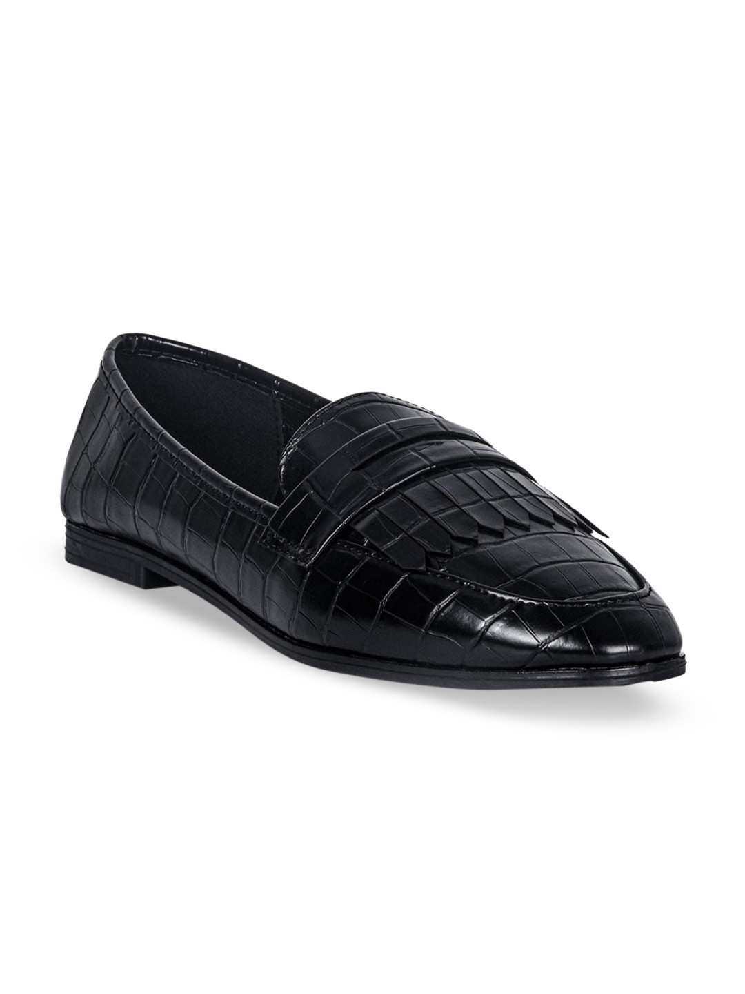 Buy London Rag Women Black Textured Loafers - Casual Shoes for Women ...