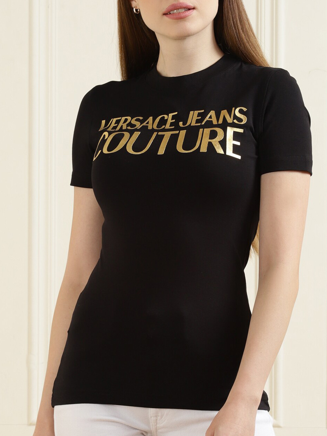 Buy Versace Jeans Couture Black Printed Pure Cotton Top - Tops for ...