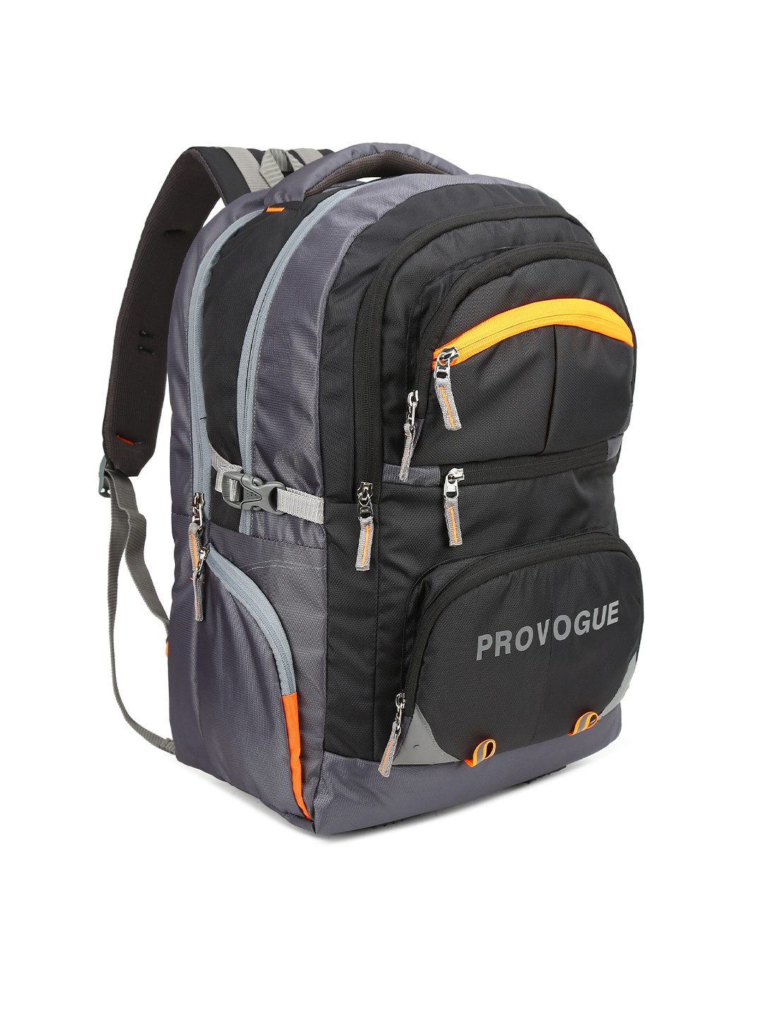 Buy Provogue Unisex Black & Grey Colourblocked Backpack With Reflective ...