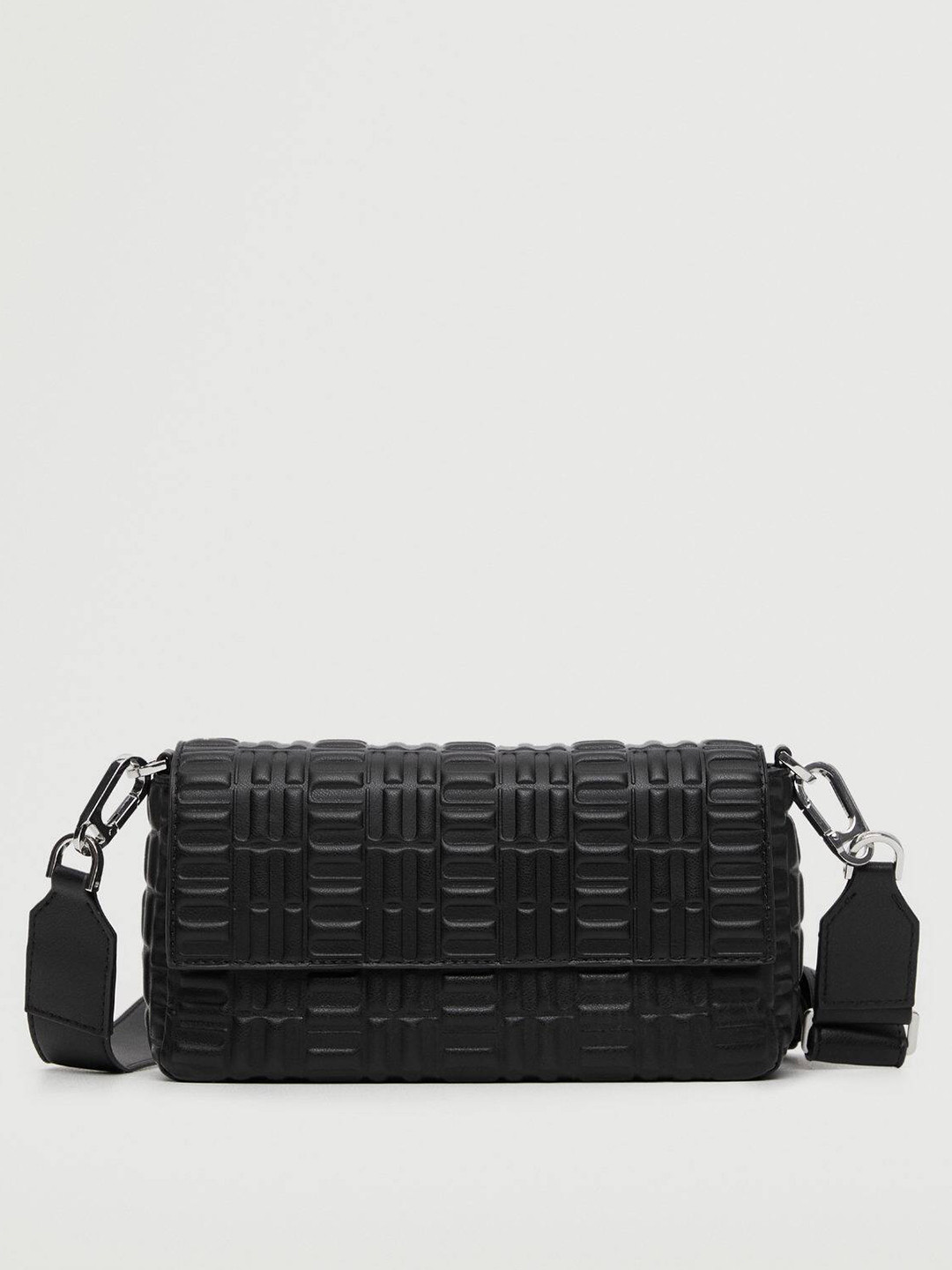 Buy MANGO Black Brand Logo Textured Sling Bag - Handbags for Women ...