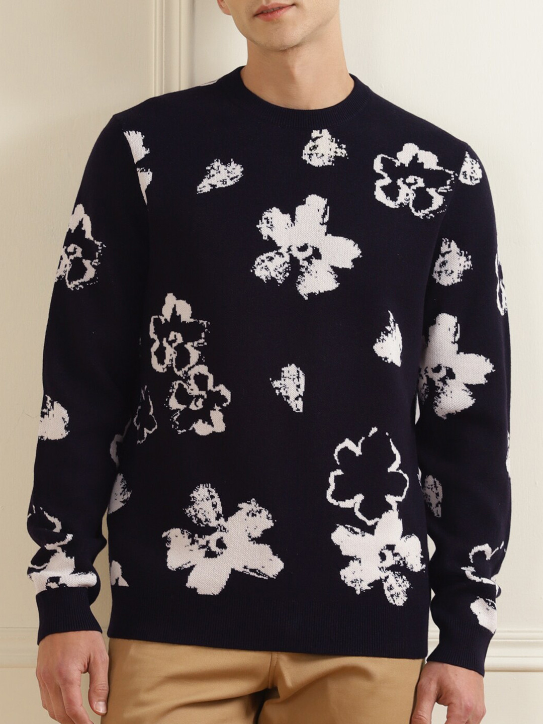 Buy Ted Baker Men Navy Blue & White Floral Printed Pullover - Sweaters ...