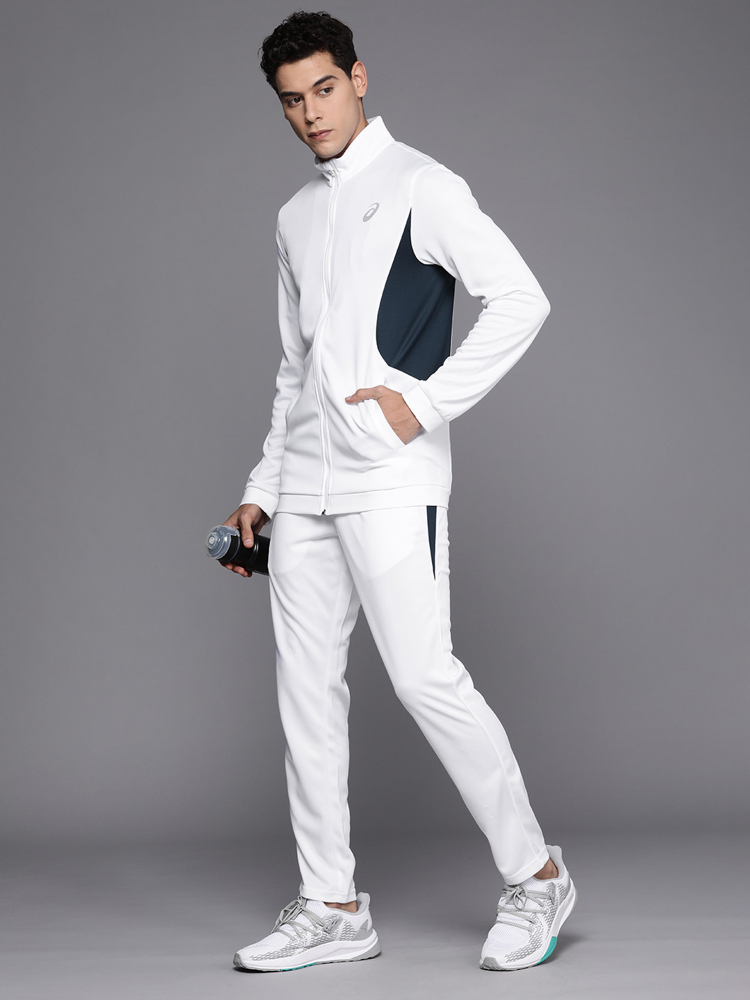 Buy ASICS Men White And Teal Blue Colourblocked Basic Tracksuit ...
