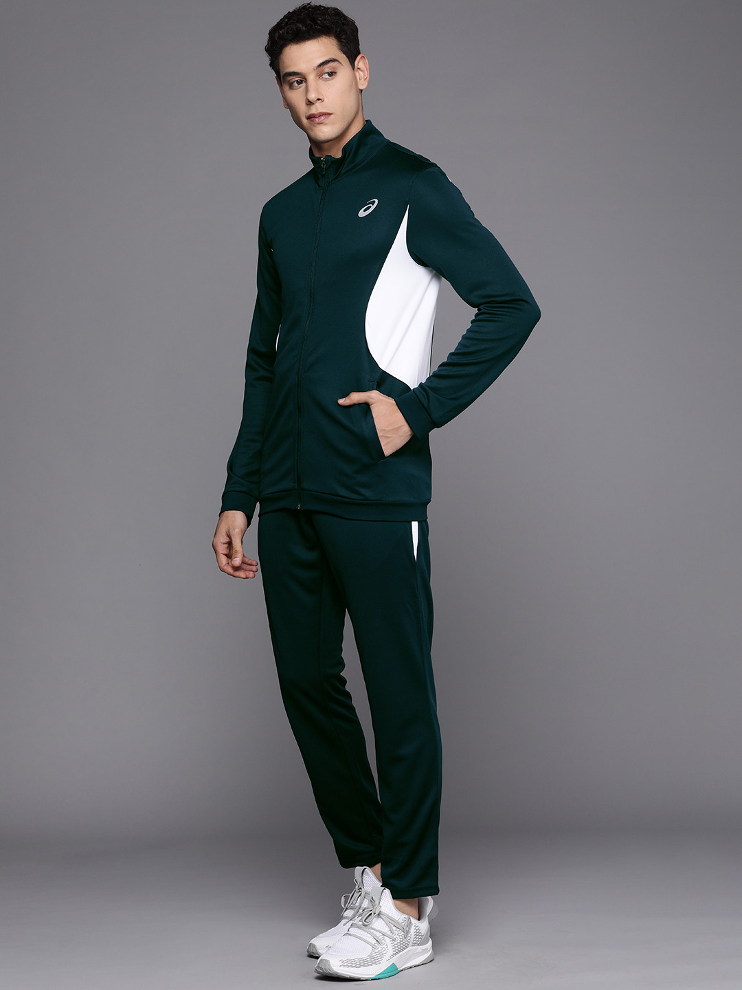 Buy ASICS Men Teal Blue And White Colourblocked Basic Tracksuit ...