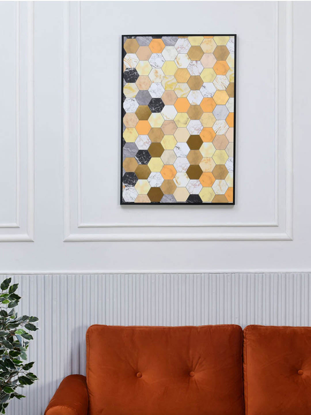 Buy Athome By Nilkamal Mustard Yellow & Grey Hexagon Painting Photo ...