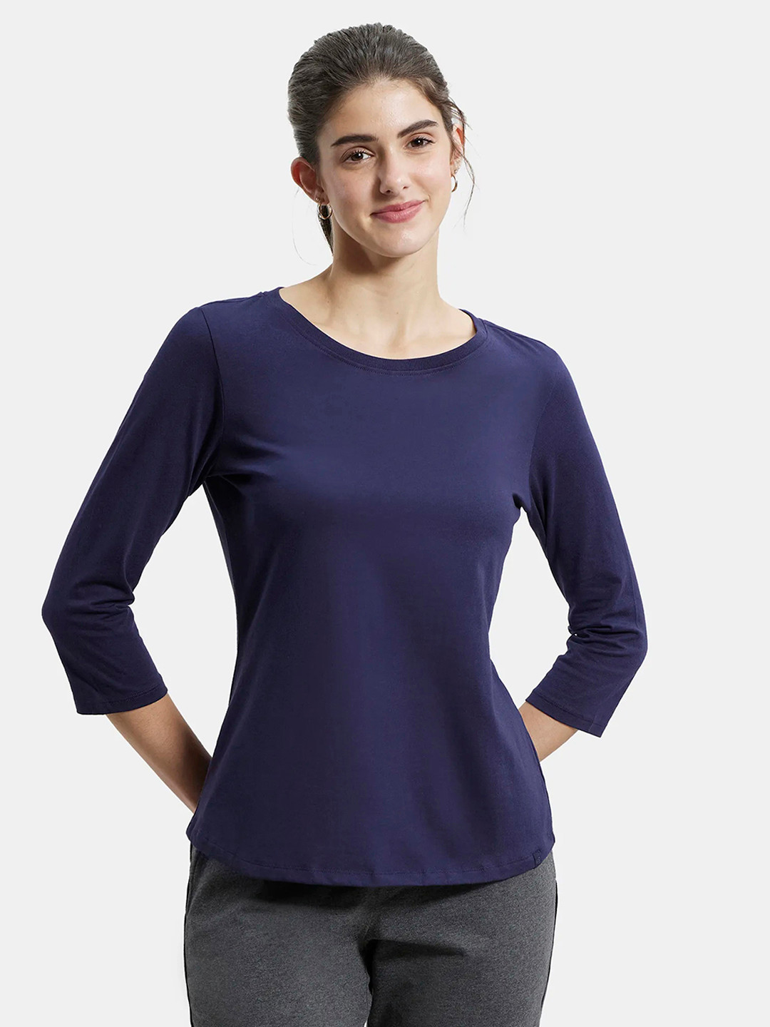 Buy Jockey Super Combed Cotton Relaxed Fit Solid Round Neck Three ...