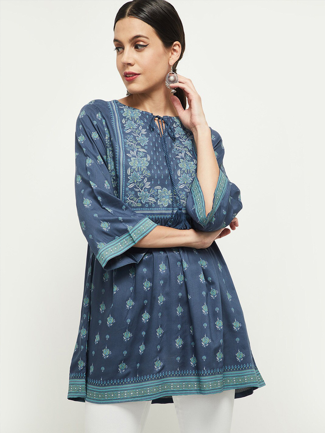 Buy Max Women Blue & Green Printed Tunic - Tunics for Women 16895888 ...