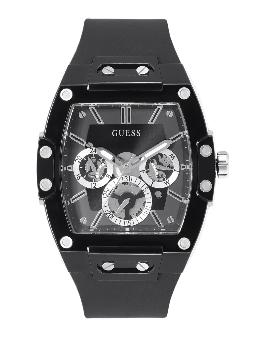 Buy GUESS Men Black Skeleton Dial & Black Straps Analogue Watch ...
