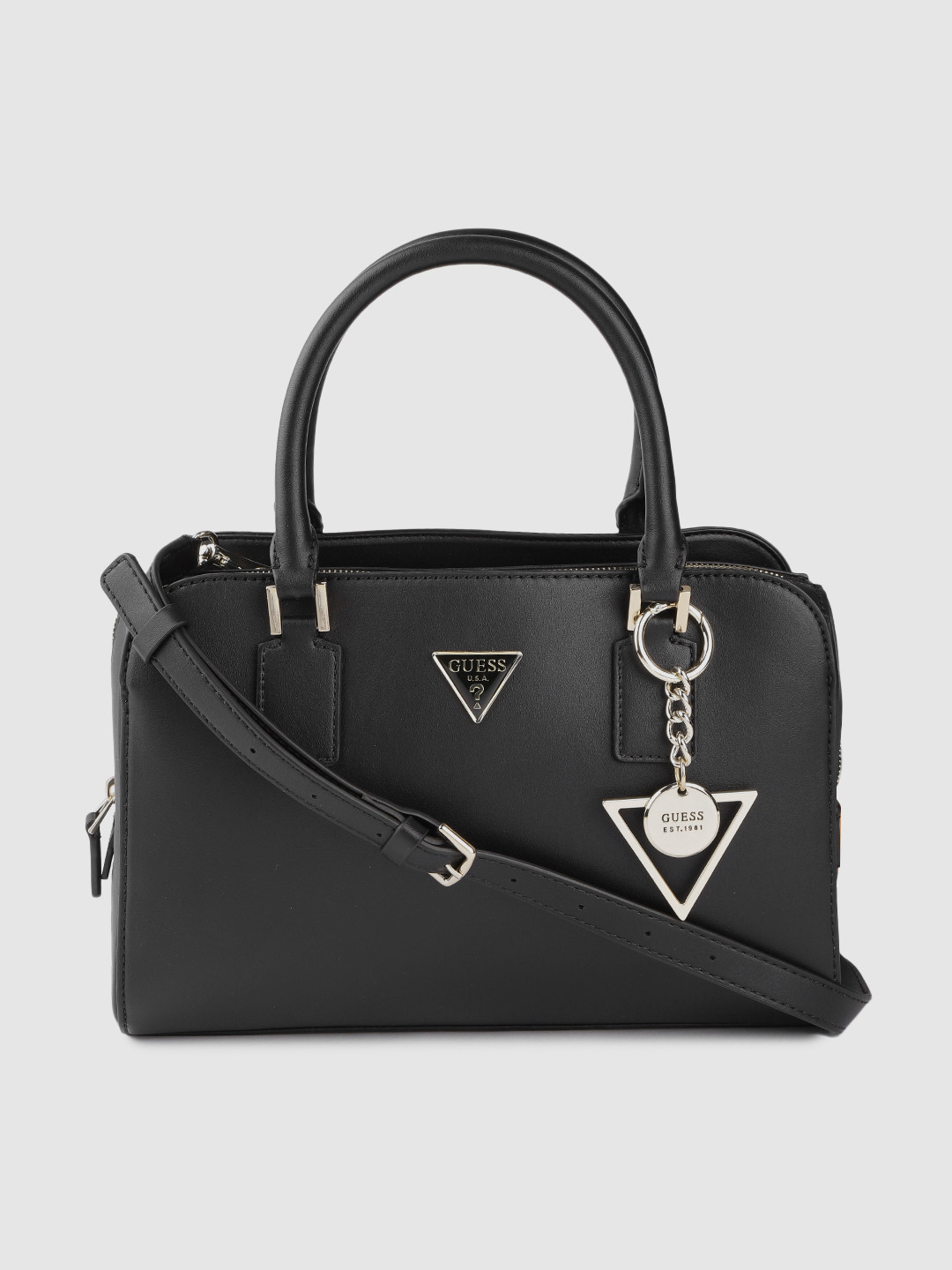 Buy GUESS Black Solid Structured Handheld Bag - Handbags for Women ...