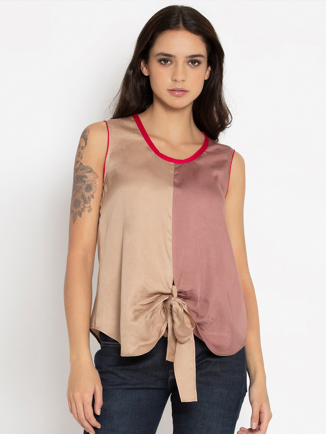 Buy SHAYE Camel Brown Colourblocked Top - Tops for Women 16896352 | Myntra