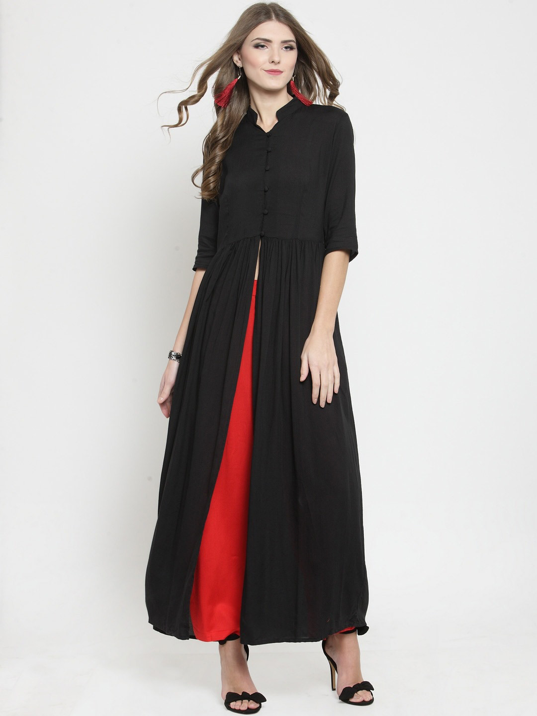 Buy Sera Women Black & Red High Slit Kurta With Palazzos - Kurta Sets ...