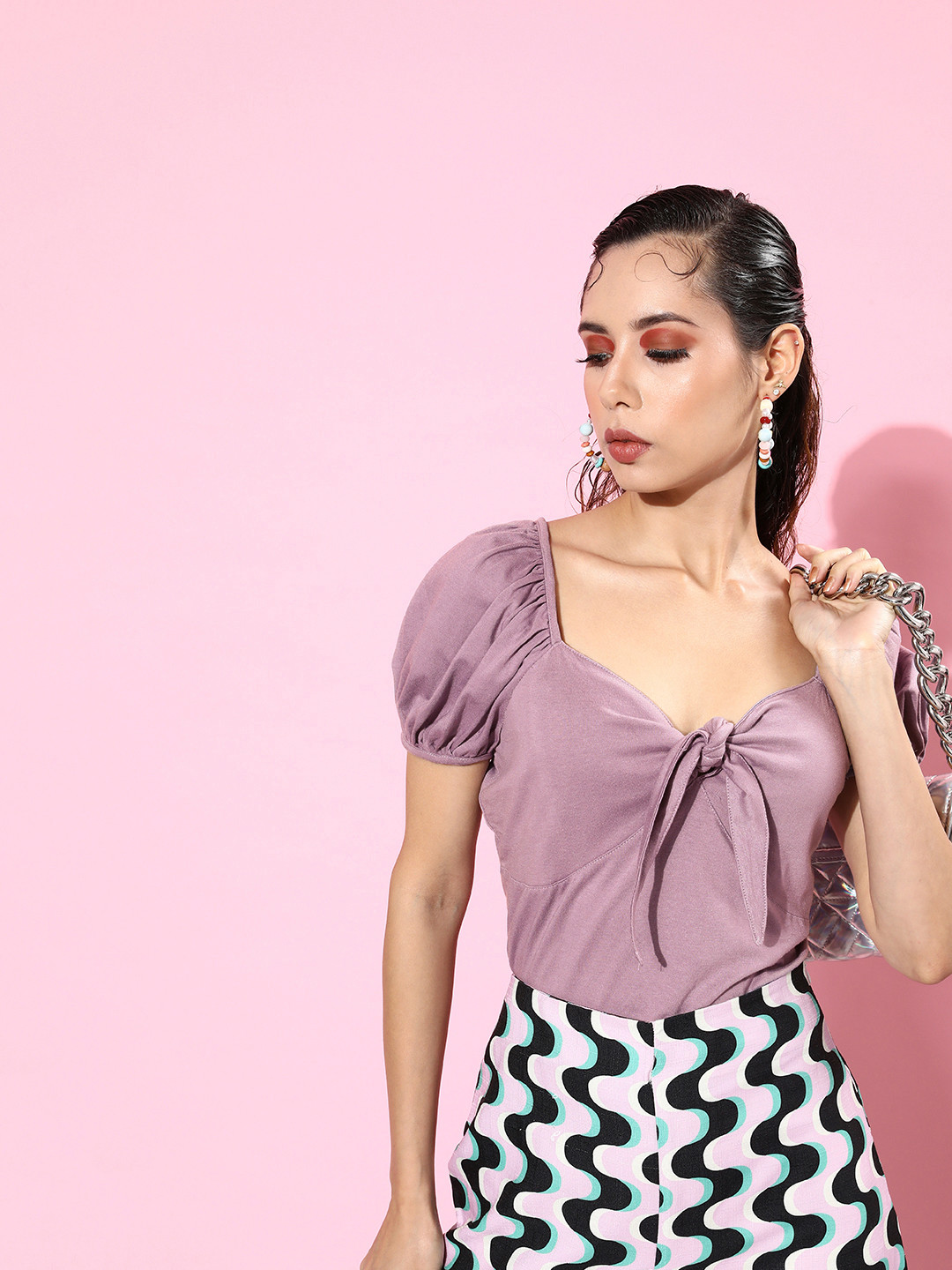 Buy The Roadster Lifestyle Co. Dusty Mauve Puff Sleeves Retro Optimism ...