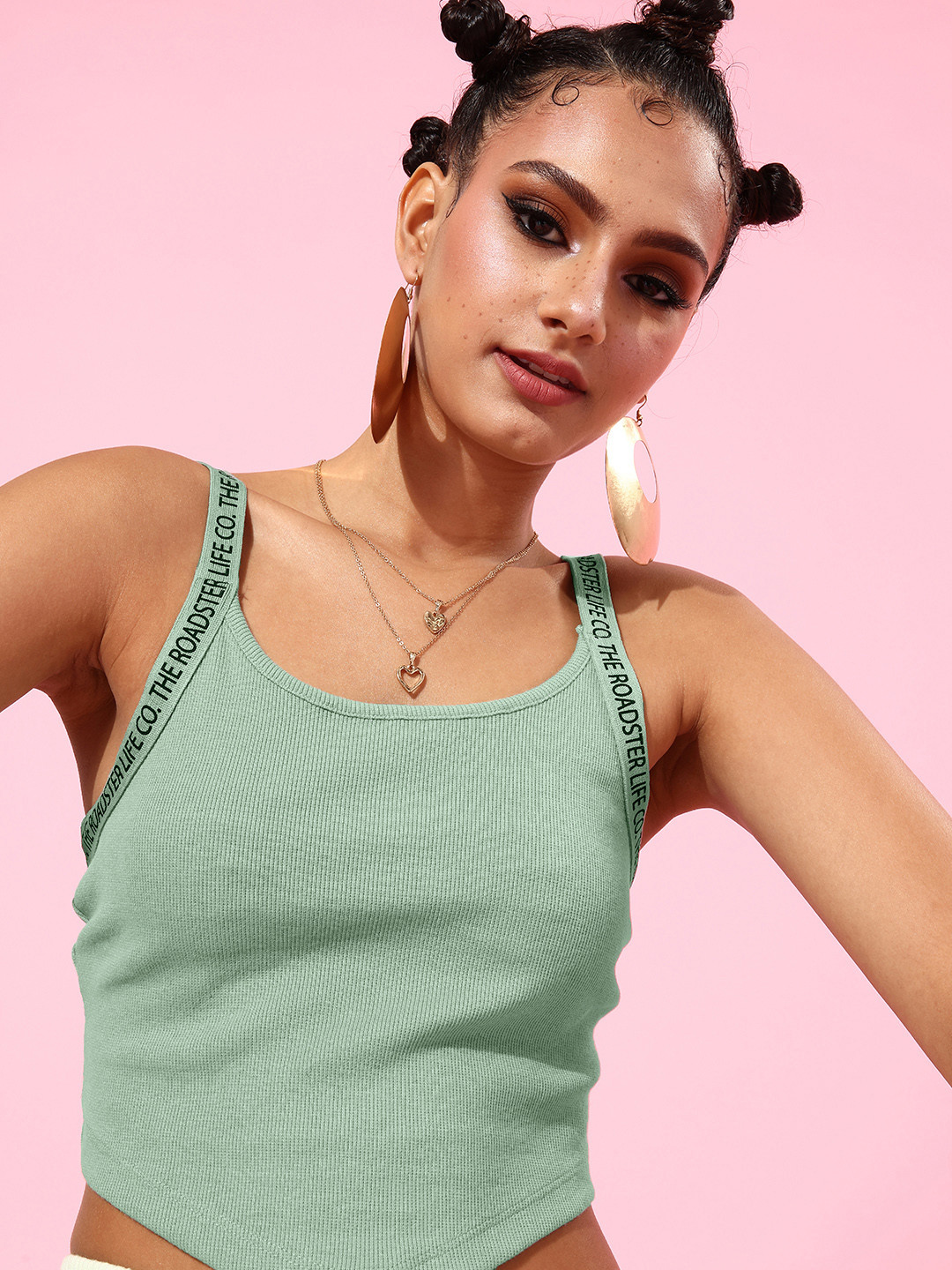 Buy Roadster Gorgeous Green Solid Spaghetti Straps Top - Tops for Women ...