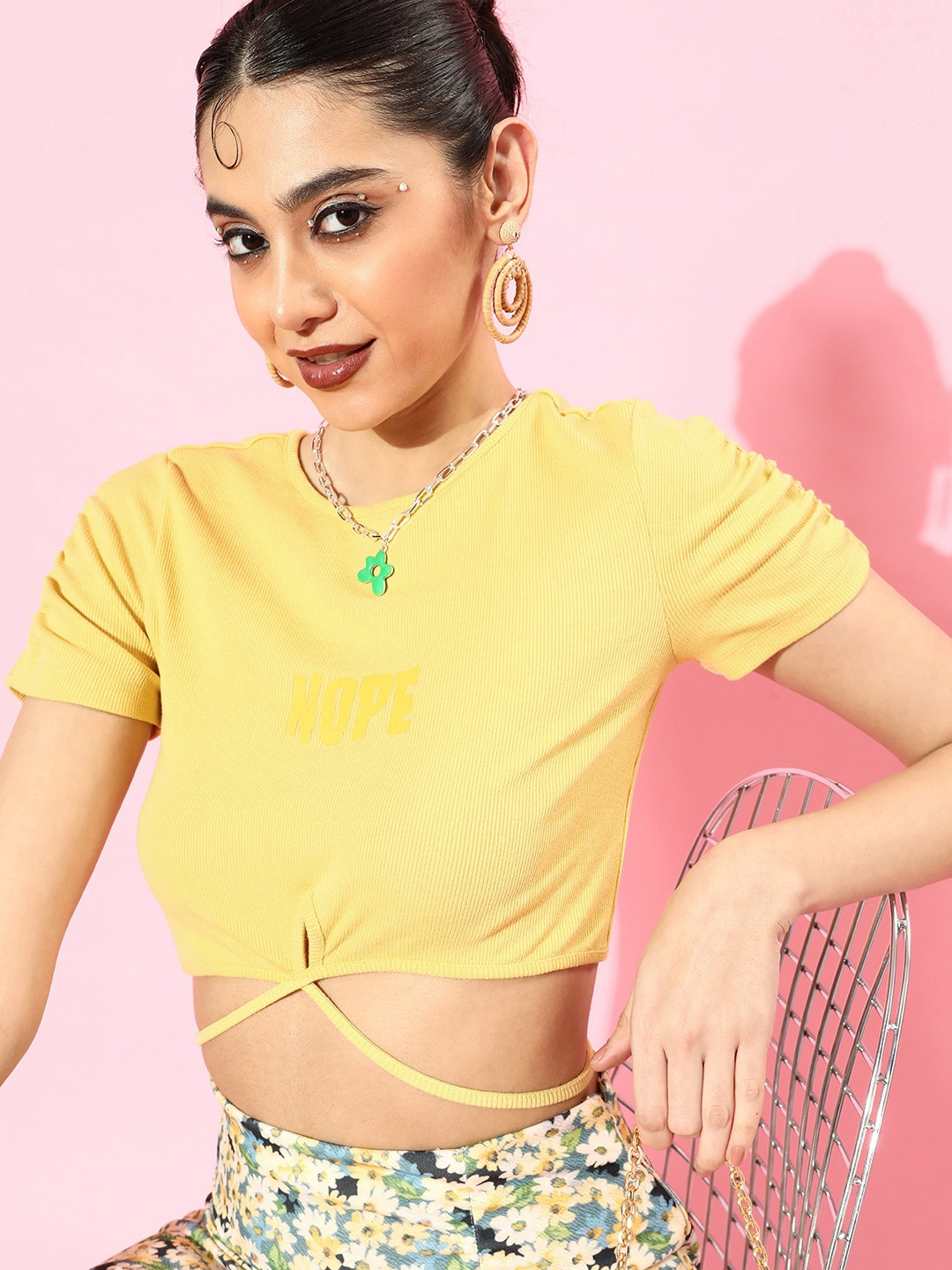 Buy Roadster Yellow Solid Strings Attached Top - Tops for Women ...