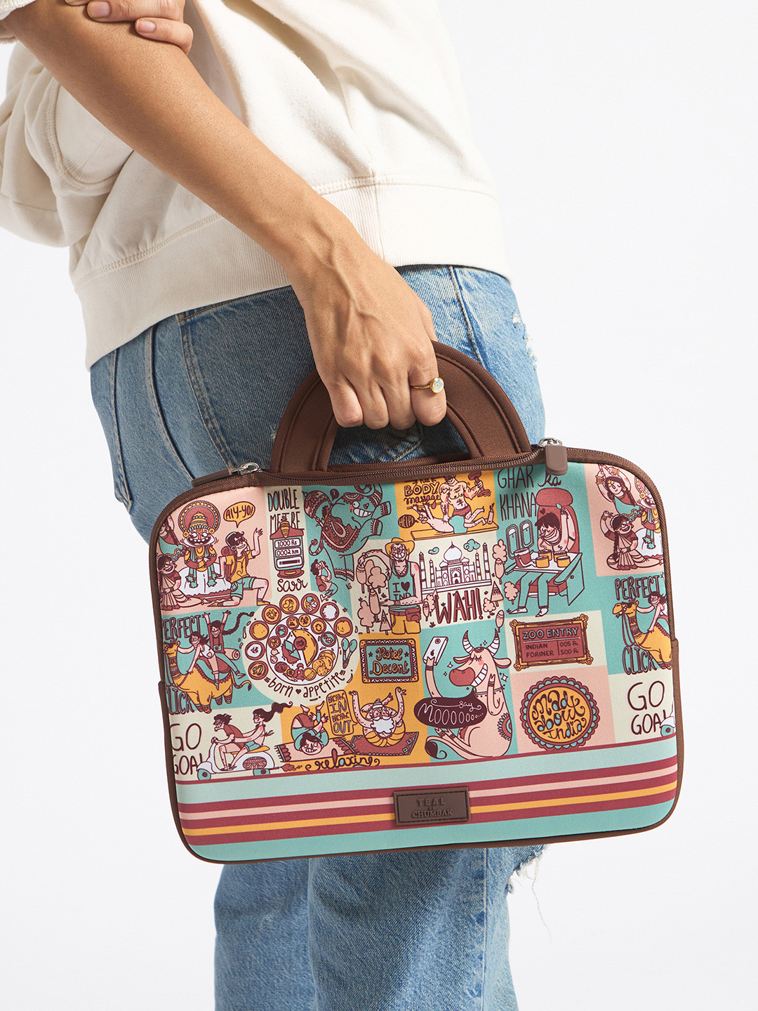 Buy TEAL BY CHUMBAK Unisex Brown & Pink Printed 15 Inch Laptop Sleeve ...