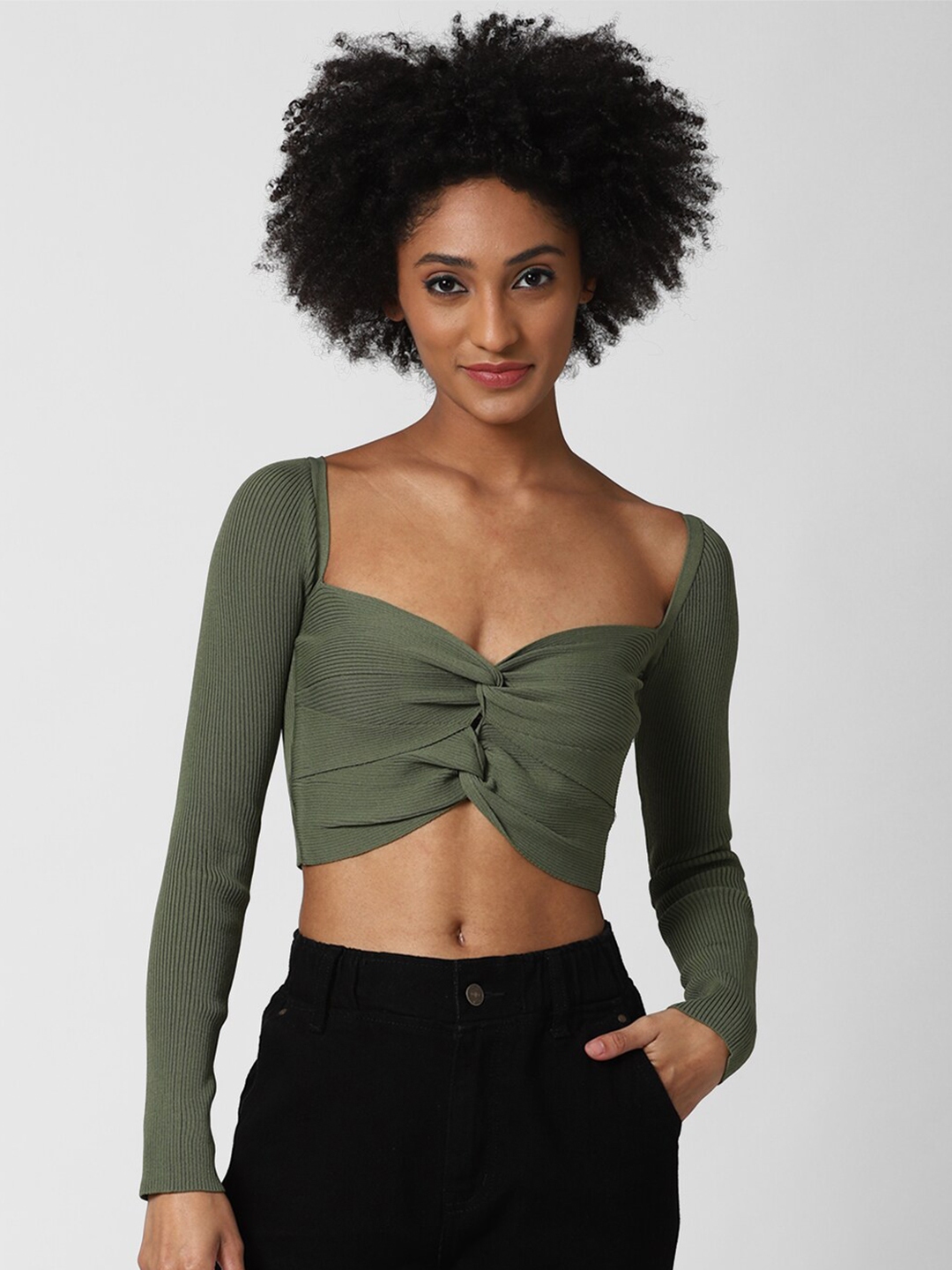 Buy Forever 21 Olive Green Sweetheart Neck Crop Top Tops For Women
