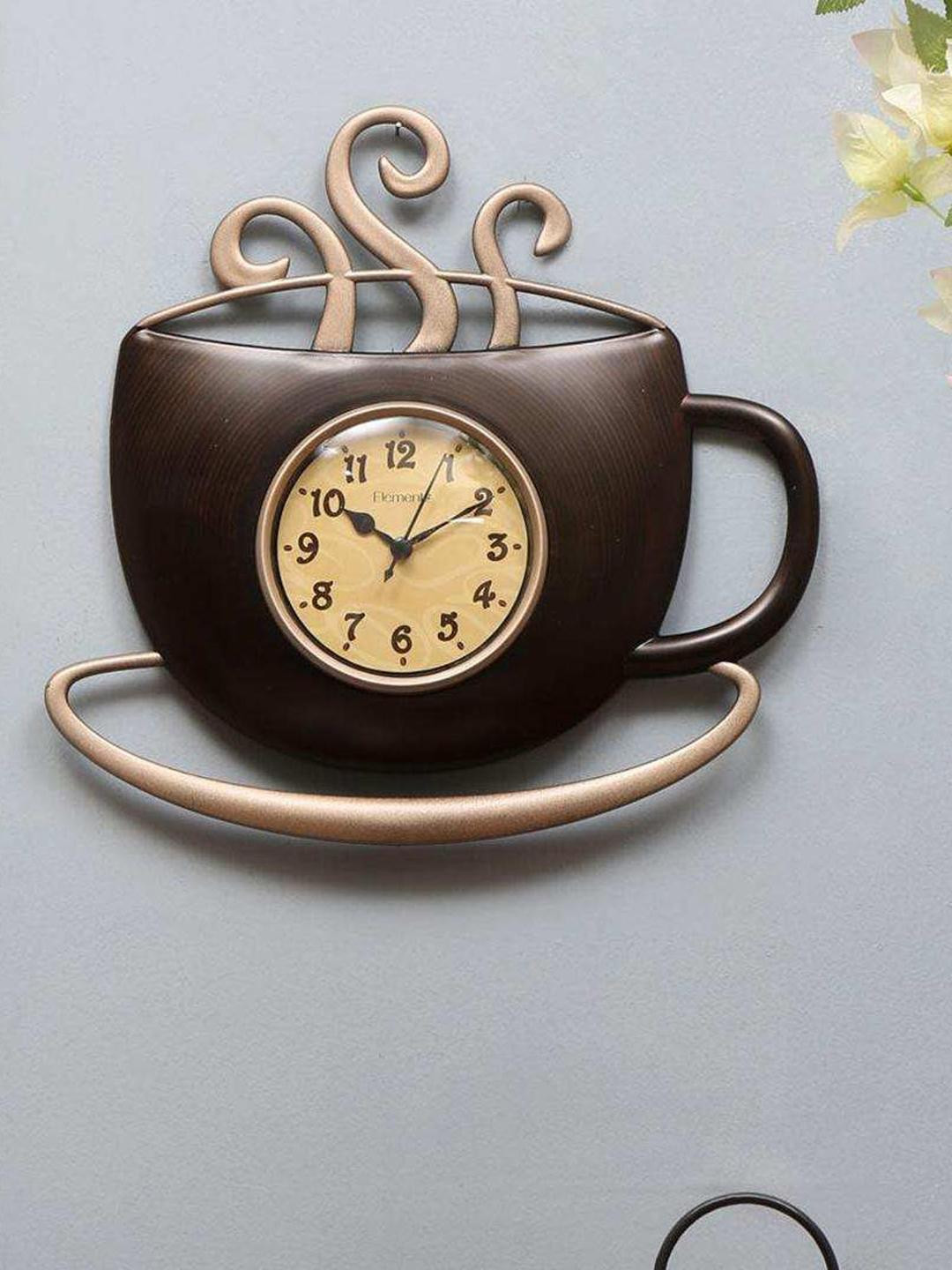 Buy Athome By Nilkamal Brown & Gold Toned Quirky Traditional Wall Clock ...