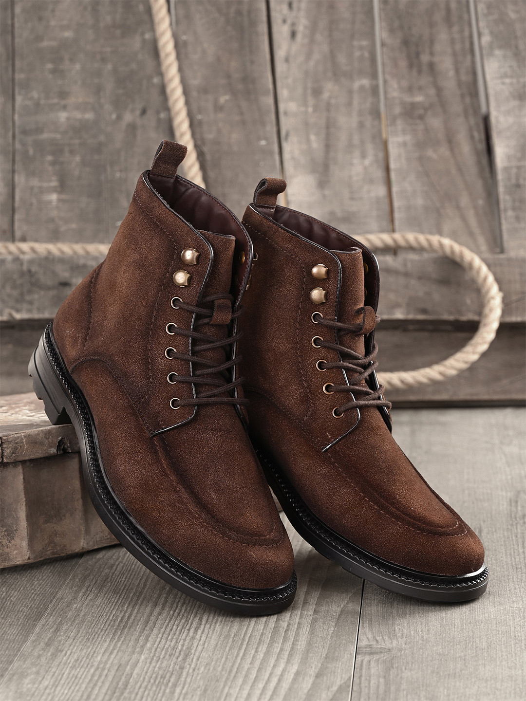 Buy San Frissco Men Brown Flat Fabian Faux Leather Casual Boots - Boots ...