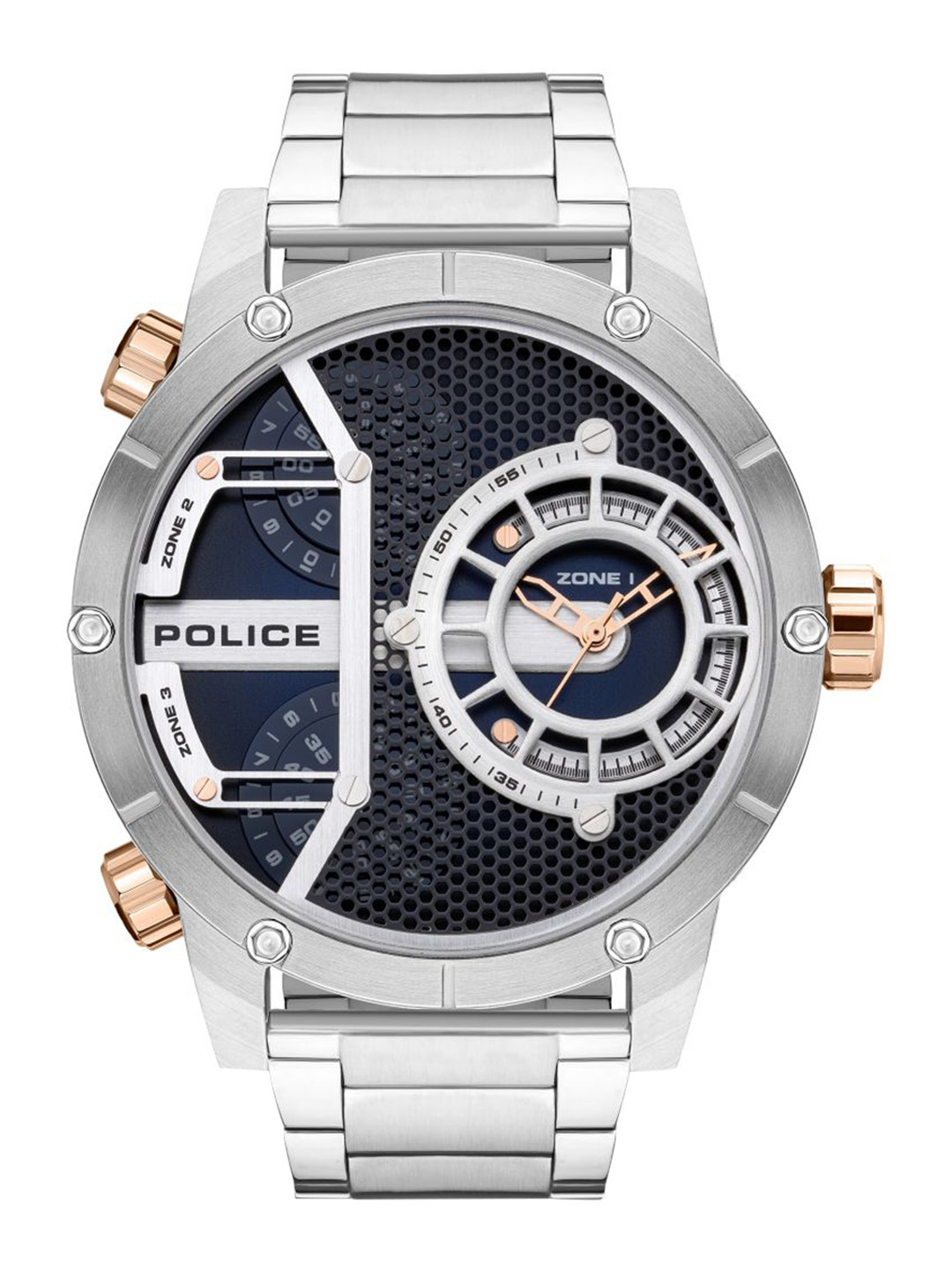 Buy Police Men Blue Skeleton Dial & Silver Toned Leather Bracelet Style ...