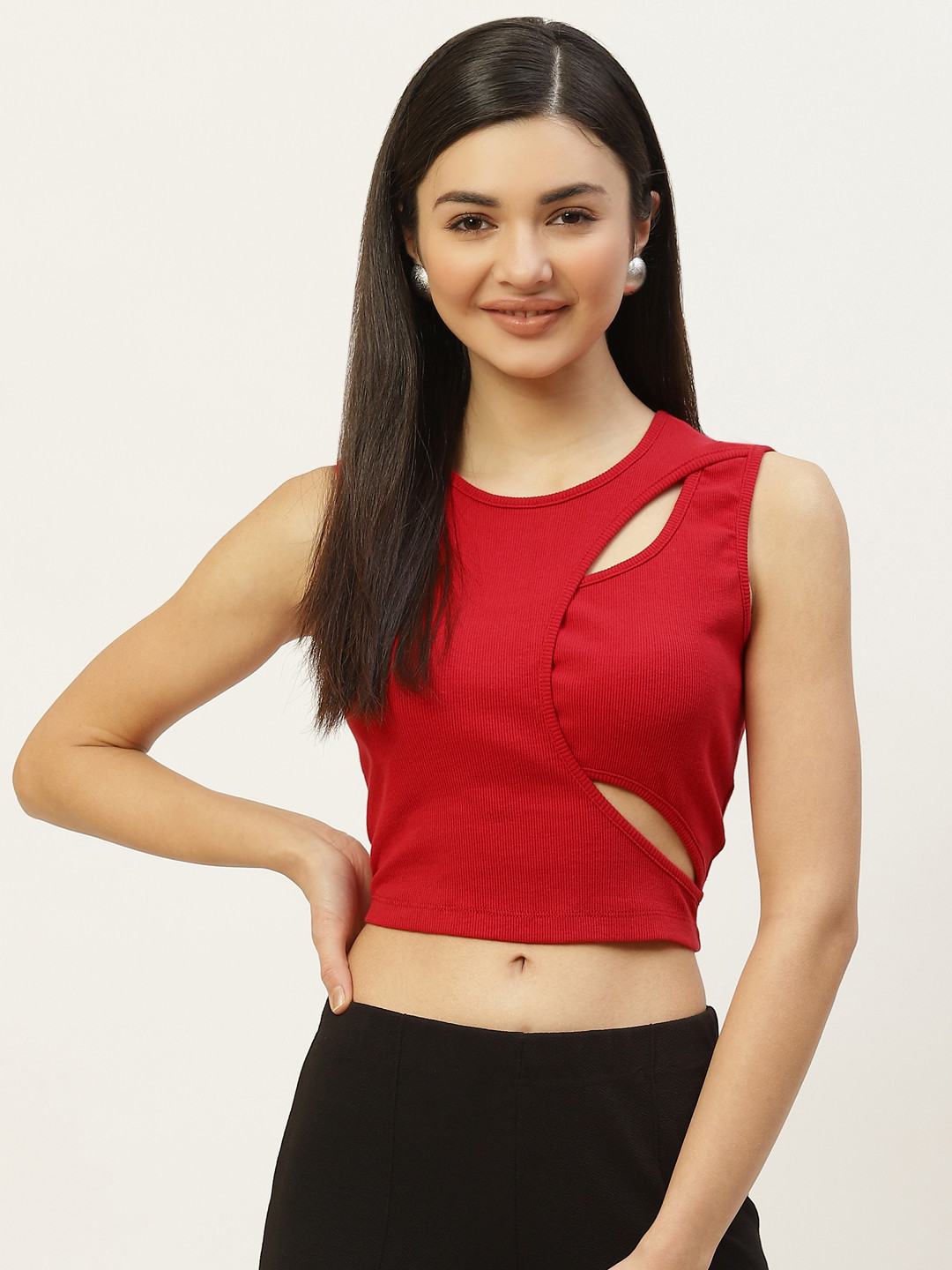 Buy Off Label Red Crop Top With Cut Out Detail - Tops for Women ...