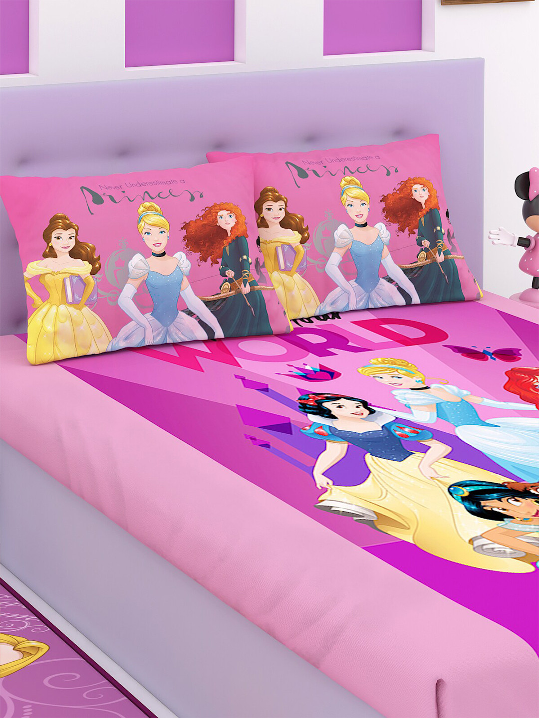 Buy Disney Kids Pink Cartoon Characters Printed 180 TC King Bedsheet ...