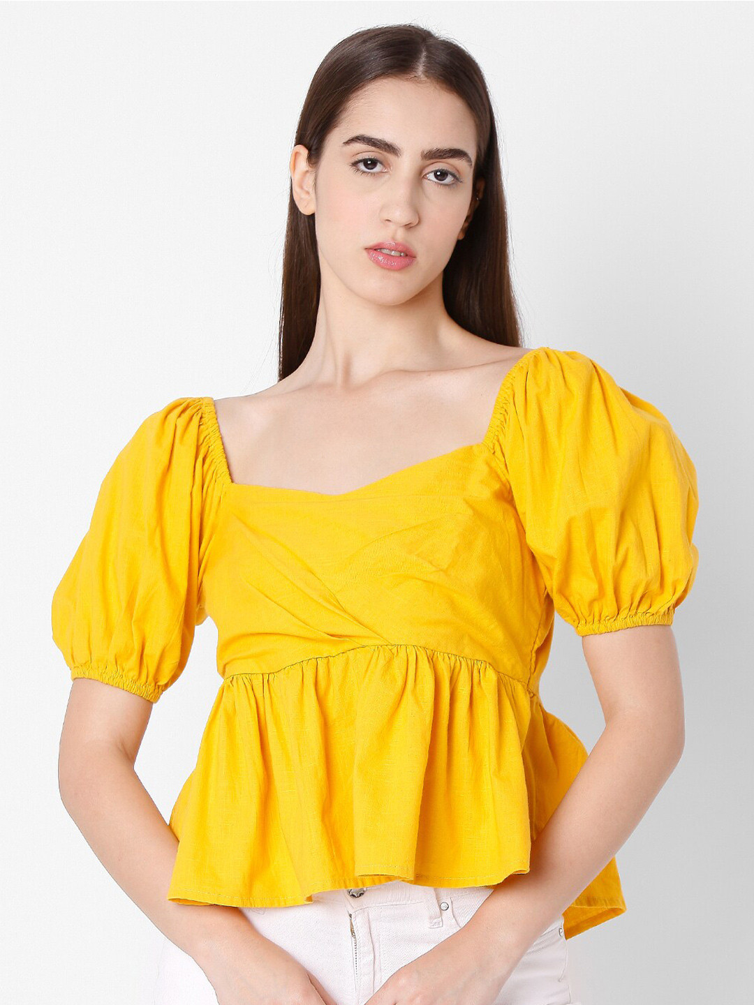 Buy SPYKAR Yellow Sweetheart Neck Pure Cotton Top - Tops for Women ...