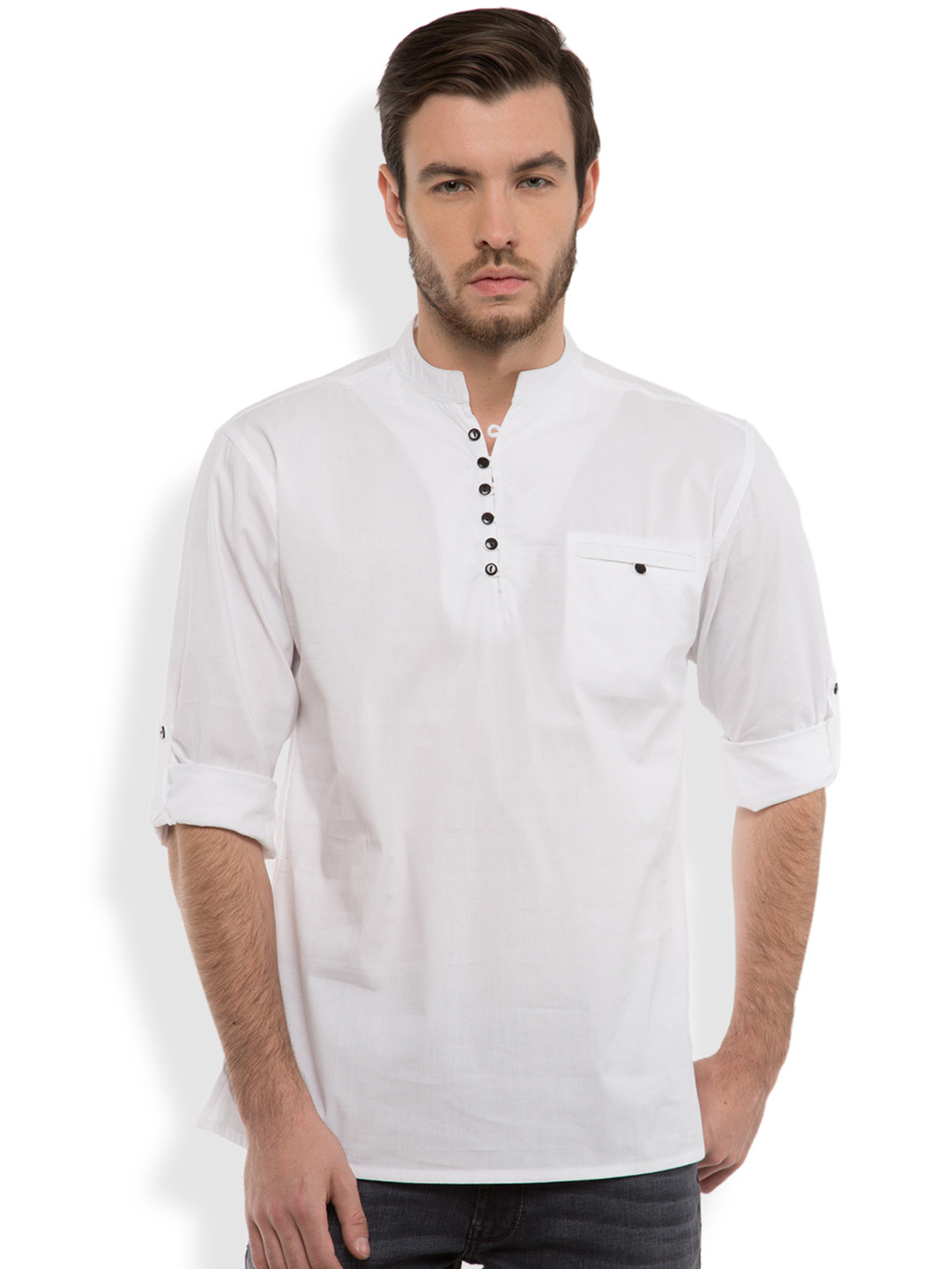 Buy Svanik Men White Solid Straight Short Kurta - Kurtas for Men ...