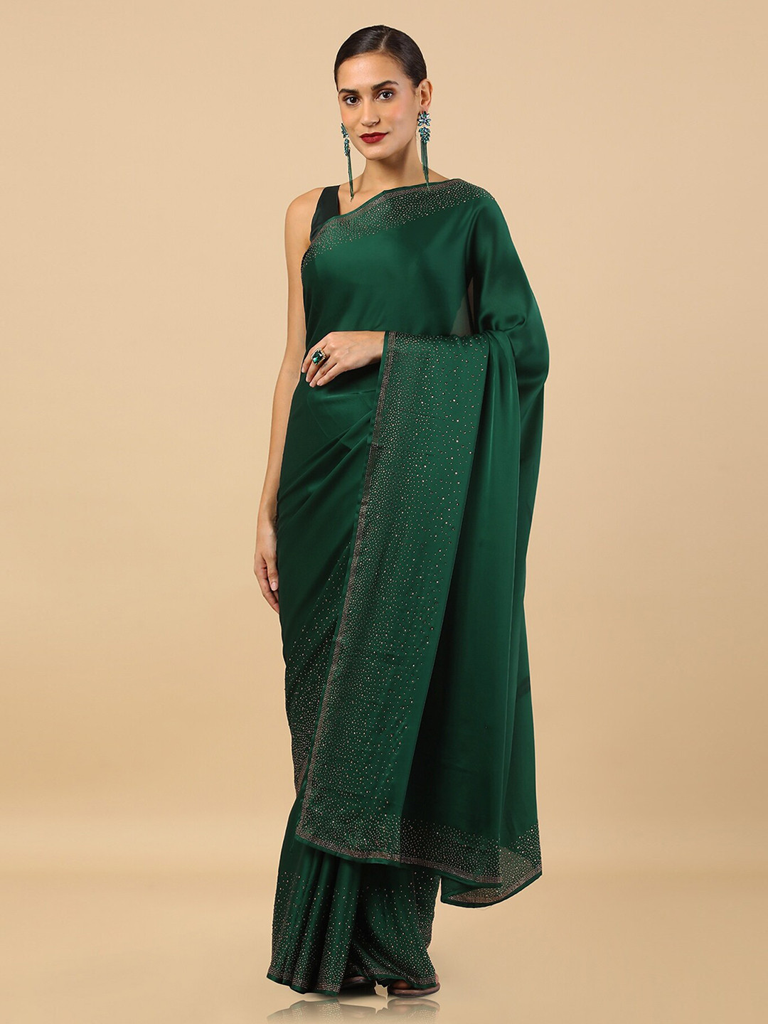 Buy Soch Green Embellished Crepe Saree With Stone Detailing - Sarees ...