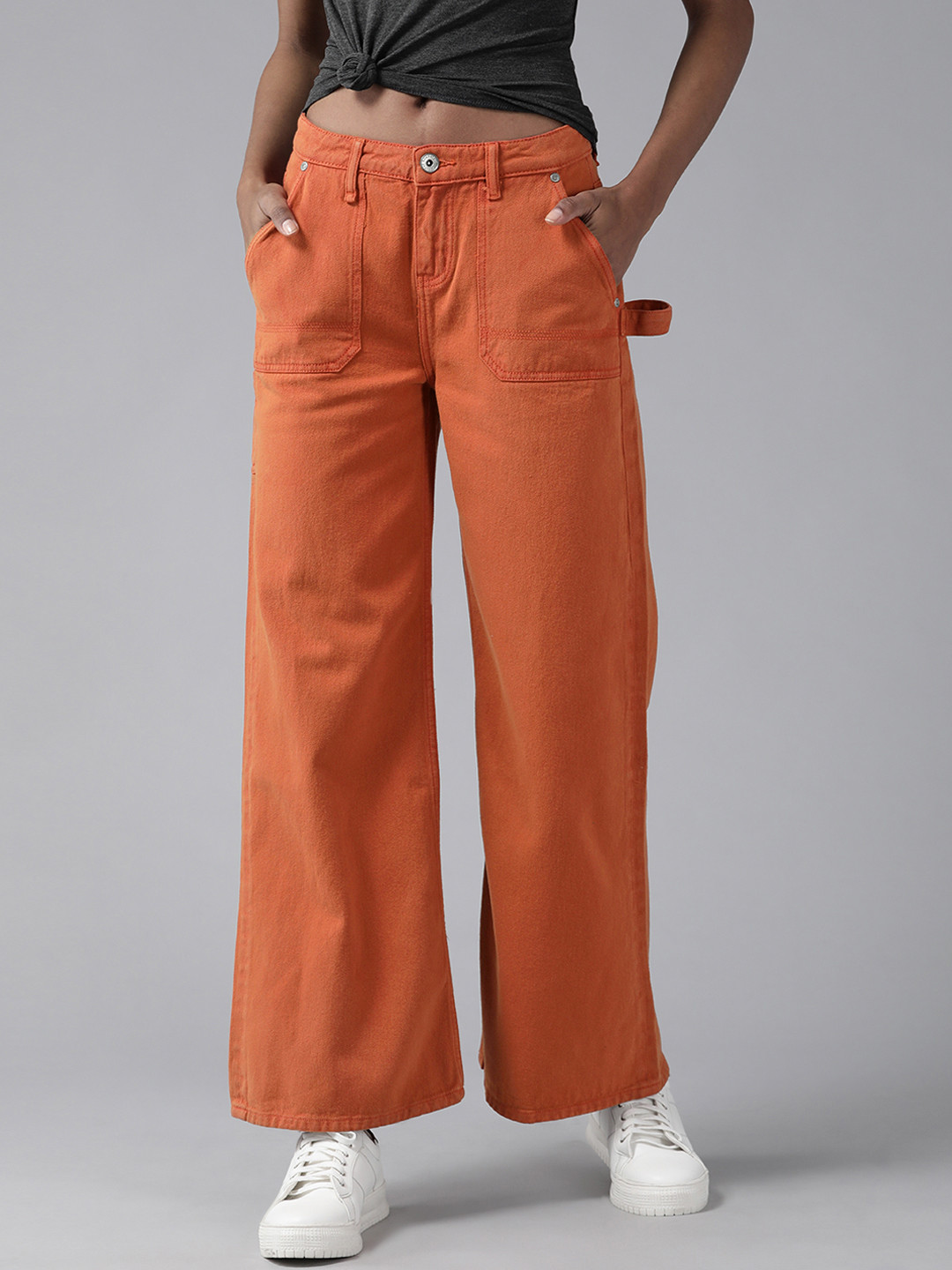 Buy The Roadster Lifestyle Co Women Rust Orange Pure Cotton Wide Leg ...